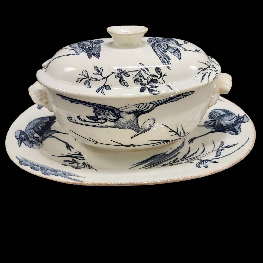 Antique Vintage Ironstone Transferware Sauceboat, Gravy Boat, Luneville ...
