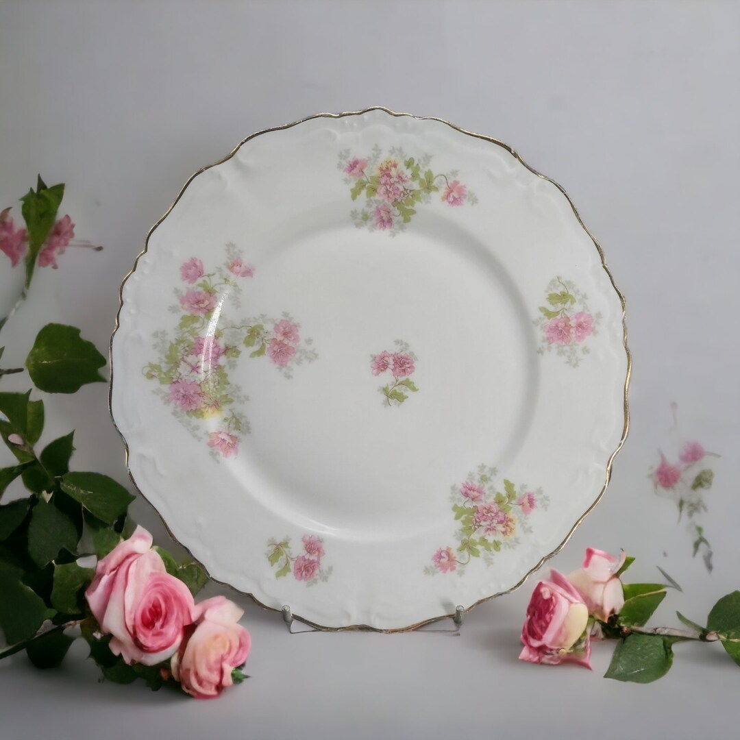 Antique JMC Limoges Porcelain Floral Luncheon Plate - in Script Sponged ...