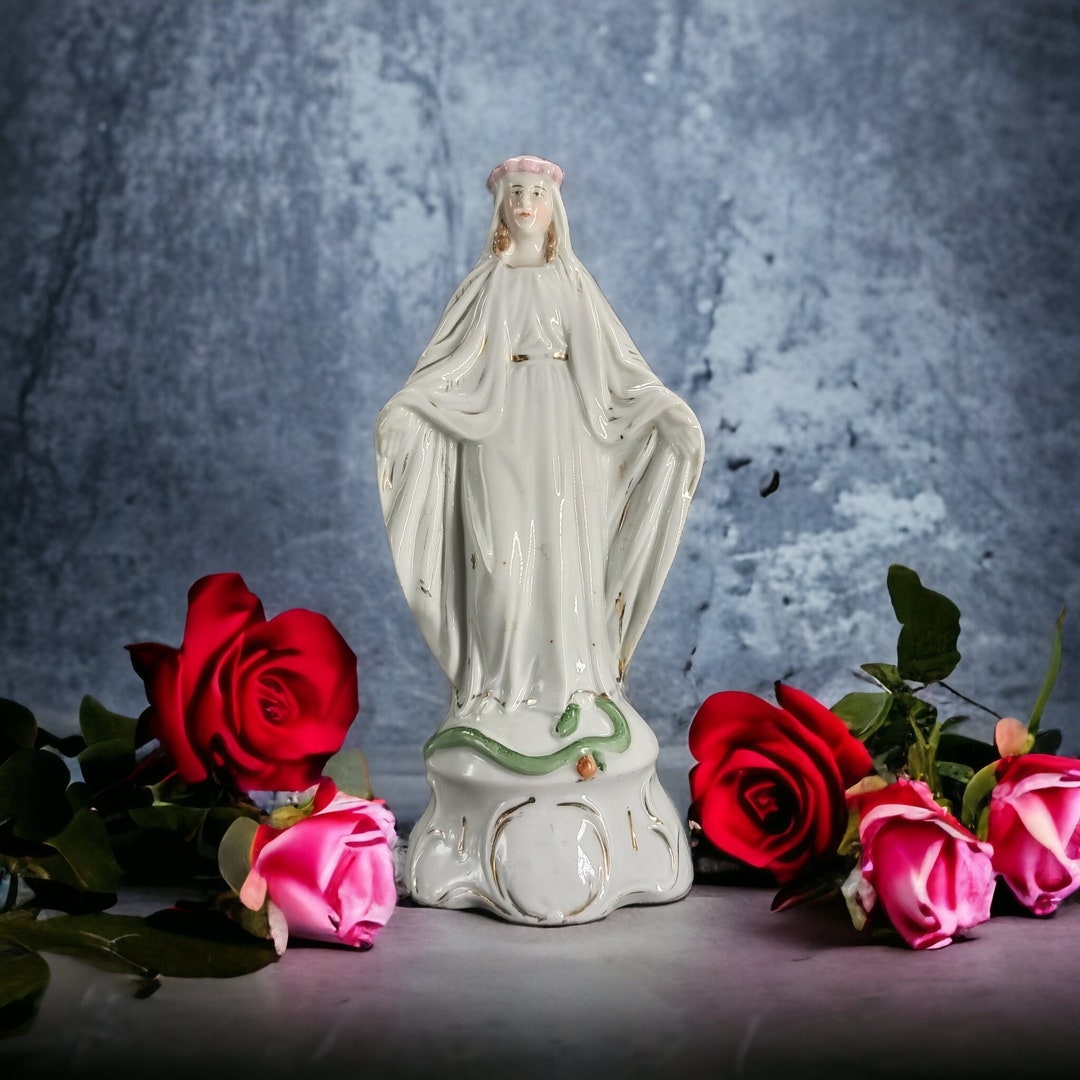 French Antique Virgin Mary Figurine / Porcelain Religious Statue ...