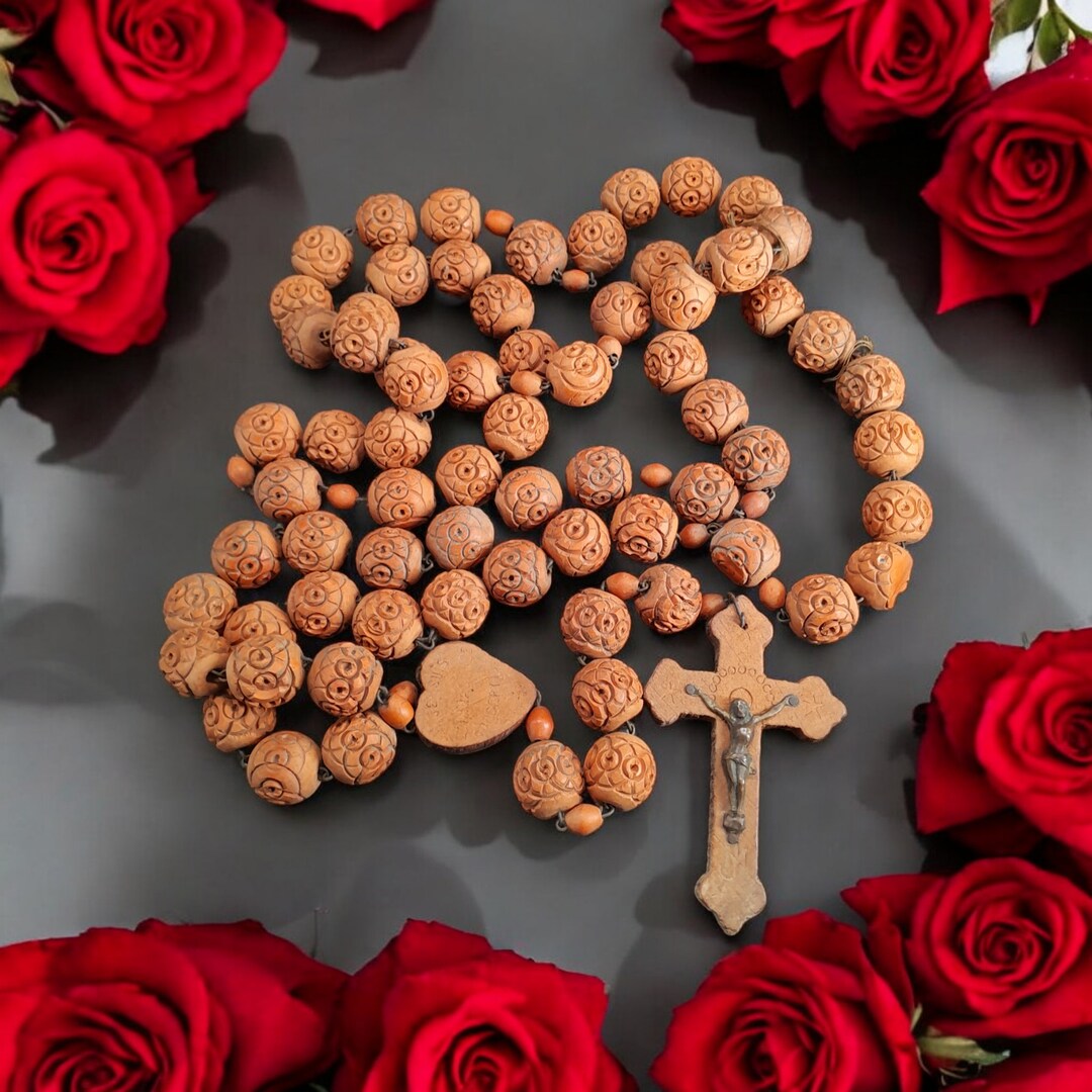 French Antique Lourdes Large 6 Decades Religious Wooden Rosary Monk or ...