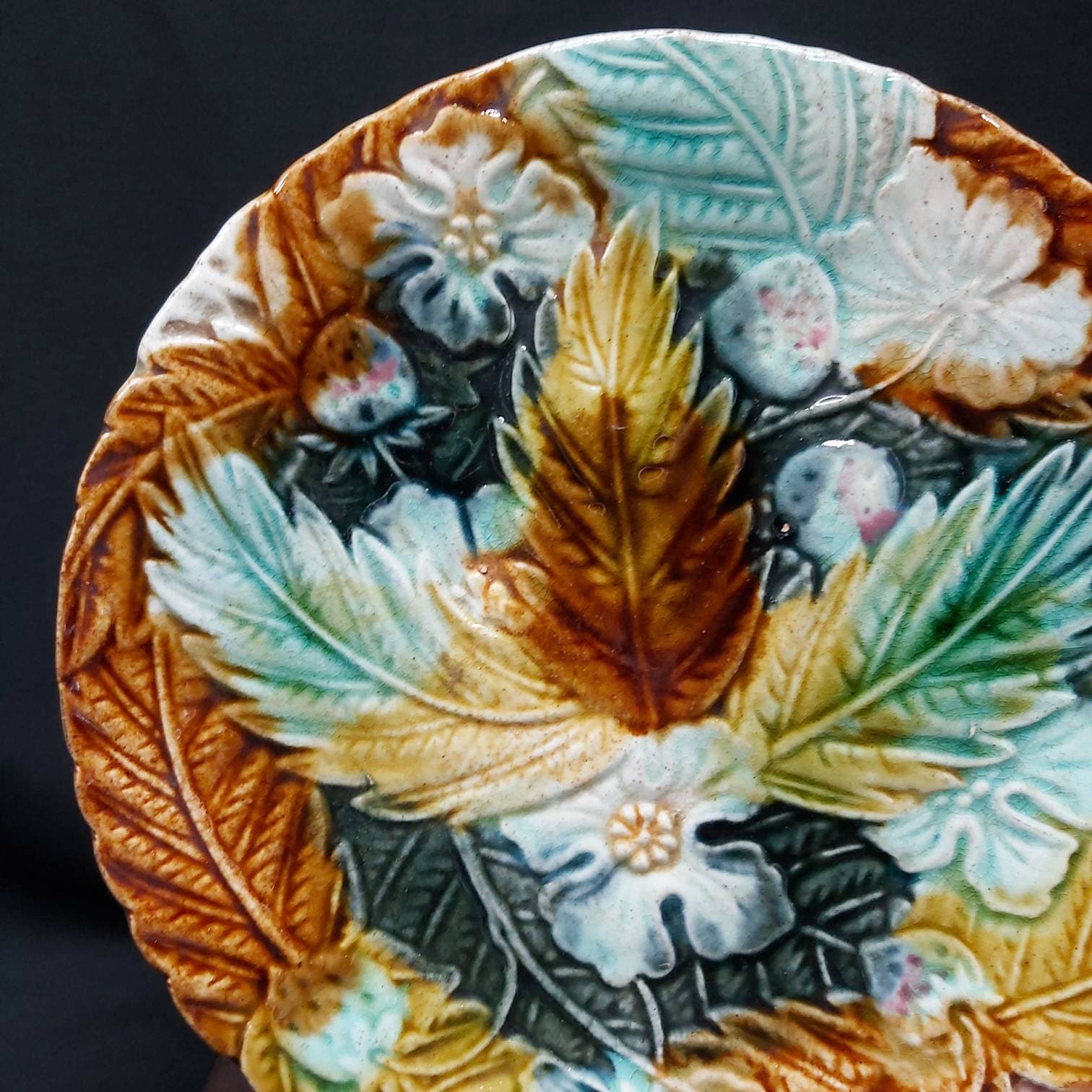 Timeworn Antique French Barbotine Majolica Leaves Berries & - Etsy