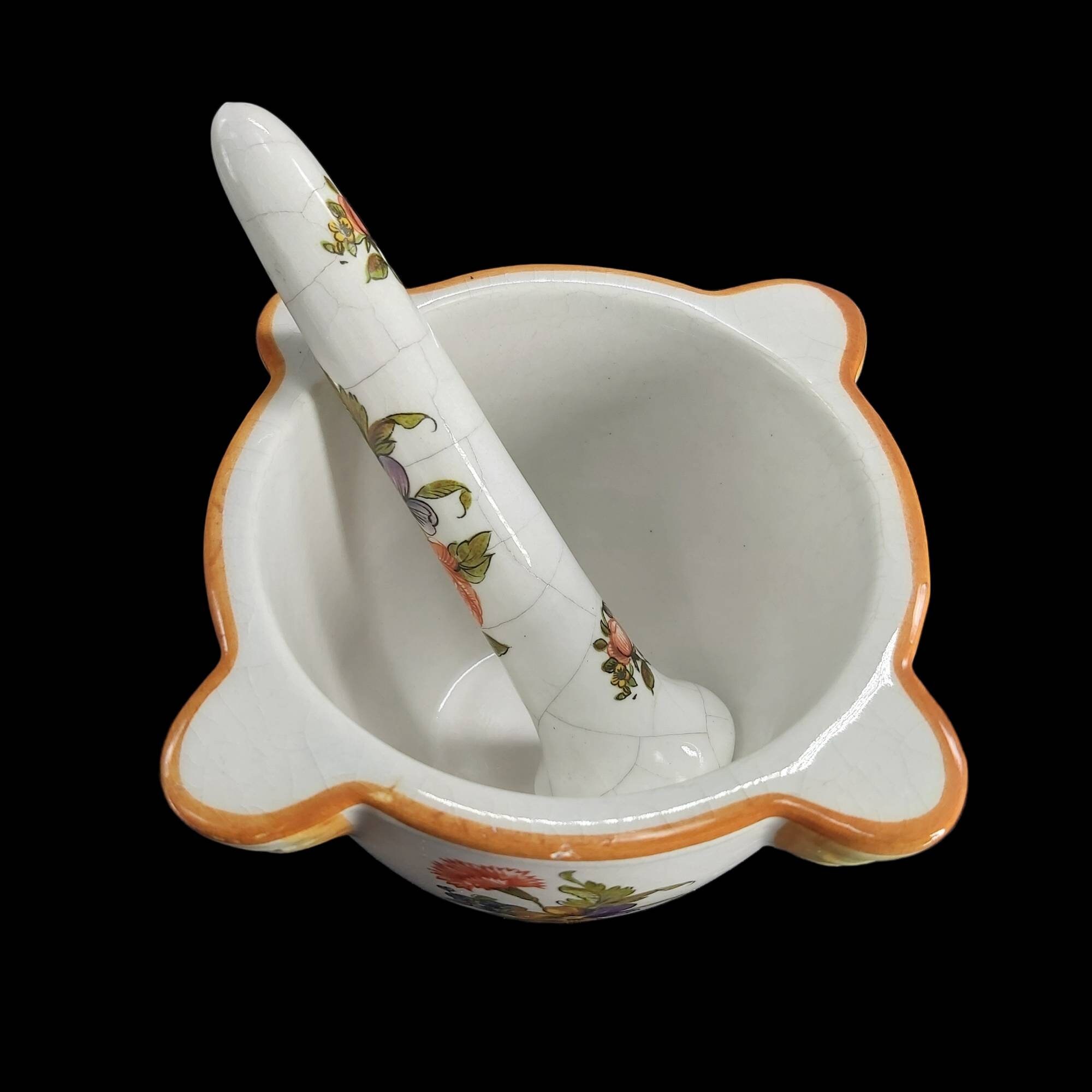 French Heavy Vintage Ceramic Mortar and Pestle Bright Floral - Etsy