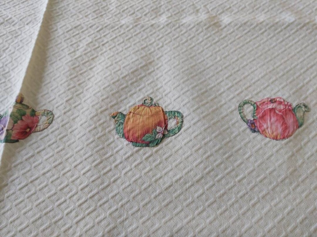 Vintage, French, Heavy Cream Handmade Tablecloth, With 'mad Hatter ...