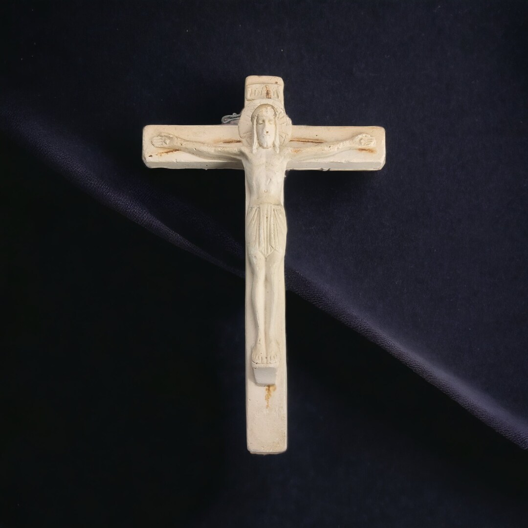 Antique French Plaster Crucifix With Metal Interior | Fine off White ...