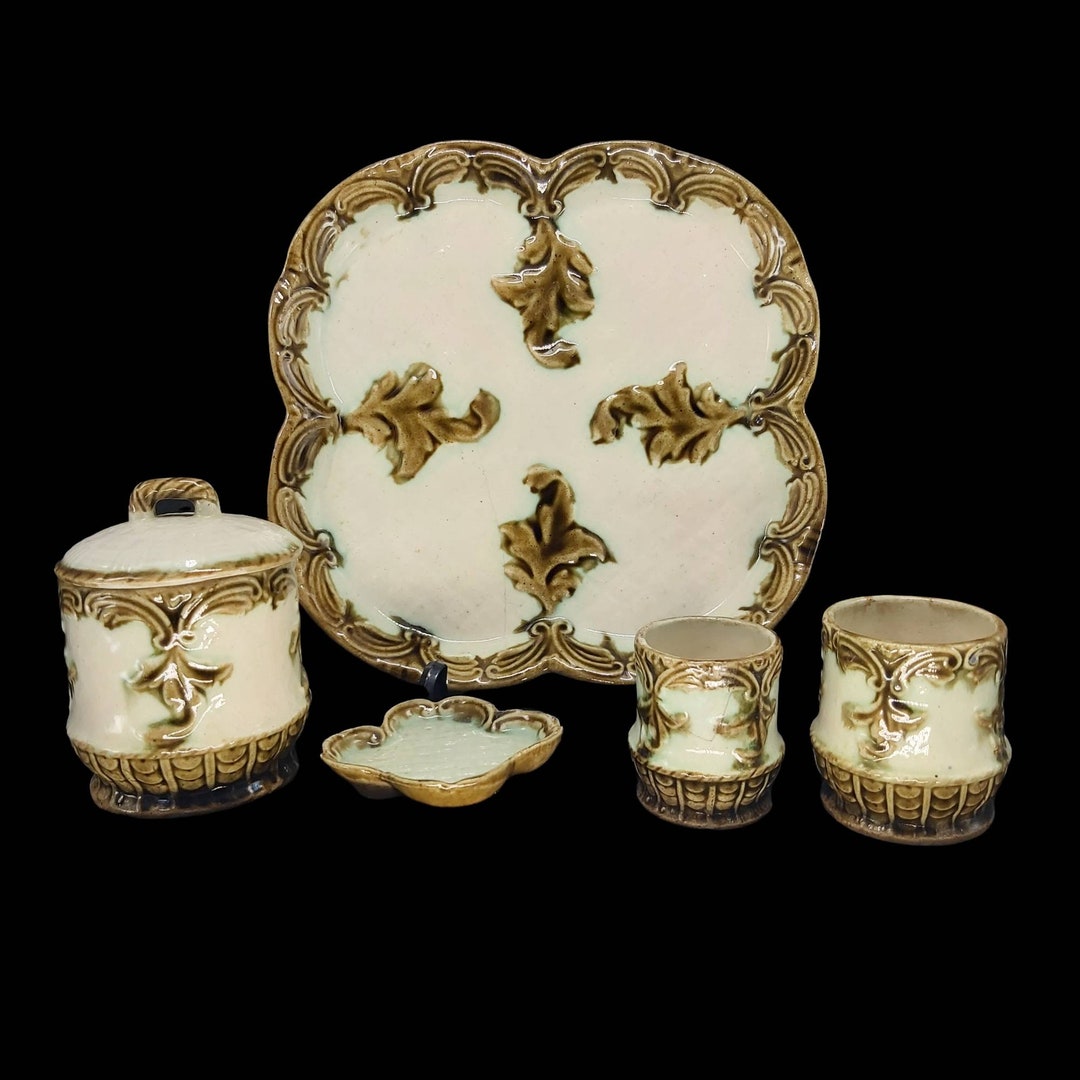 Antique French Barbotine Majolica Tobacco Set, Antique Tabacco ...