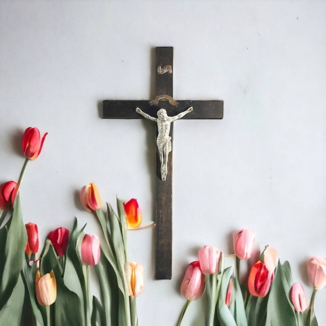 Antique Victorian Era Crucifix, Christian Cross in Blackened Wood and ...