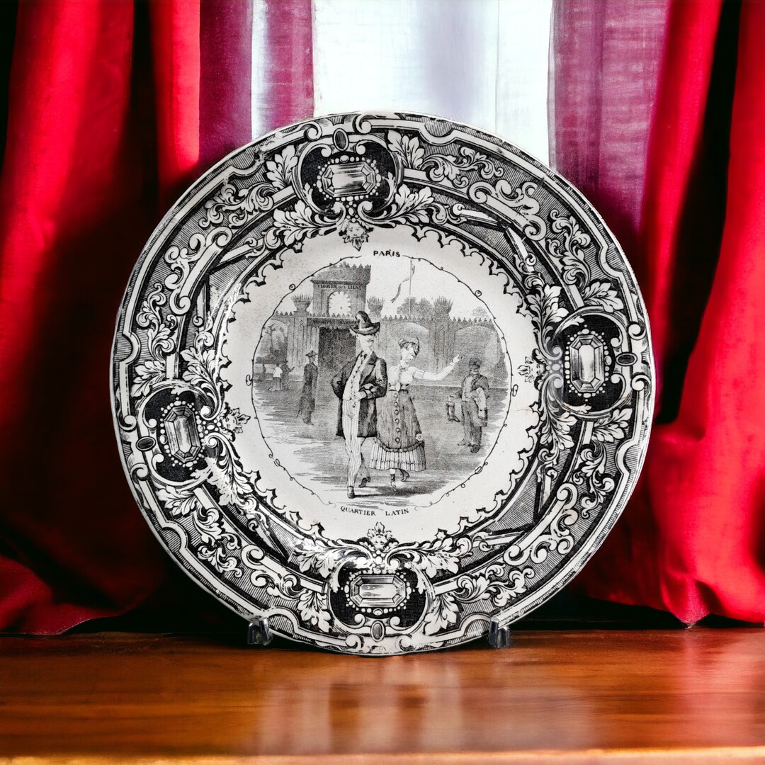 Antique French Longwy Talking Plate | Paris 19th Century Quartier Latin ...