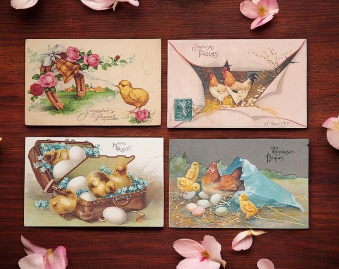 Set of 4 Antique Easter Postcards With Easter Eggs and Easter Chicks ...