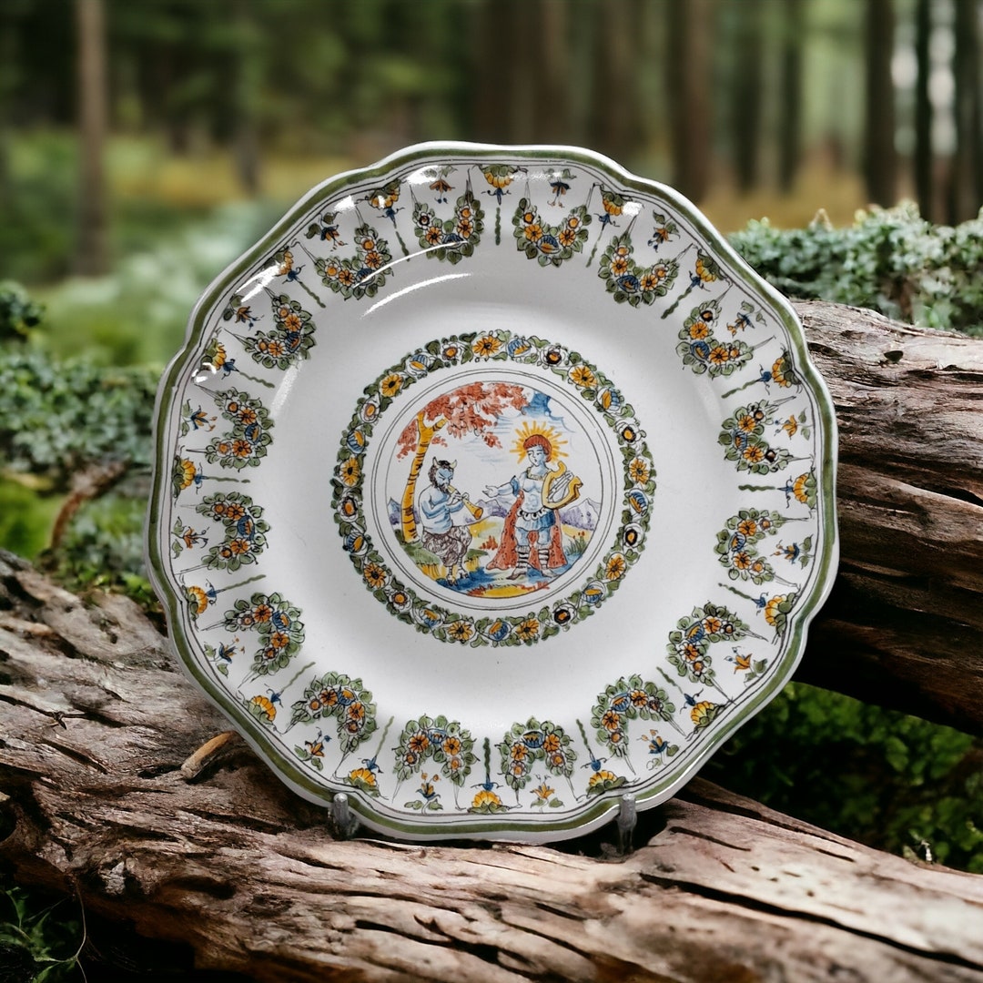 French Moustiers Hand Painted Earthenware Plate | Magical Fawn Playing ...