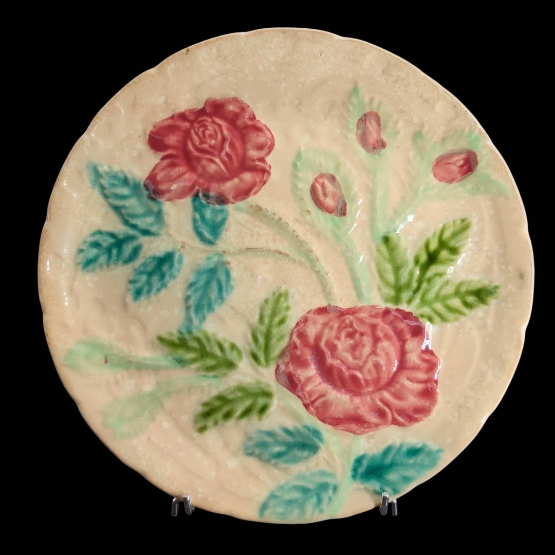 Timeworn Antique French Barbotine Majolica French Plate With Floral ...