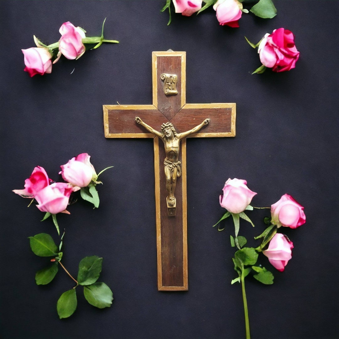 Vintage Large French Normandy 1940s Crucifix With Bronze Toned Christ ...