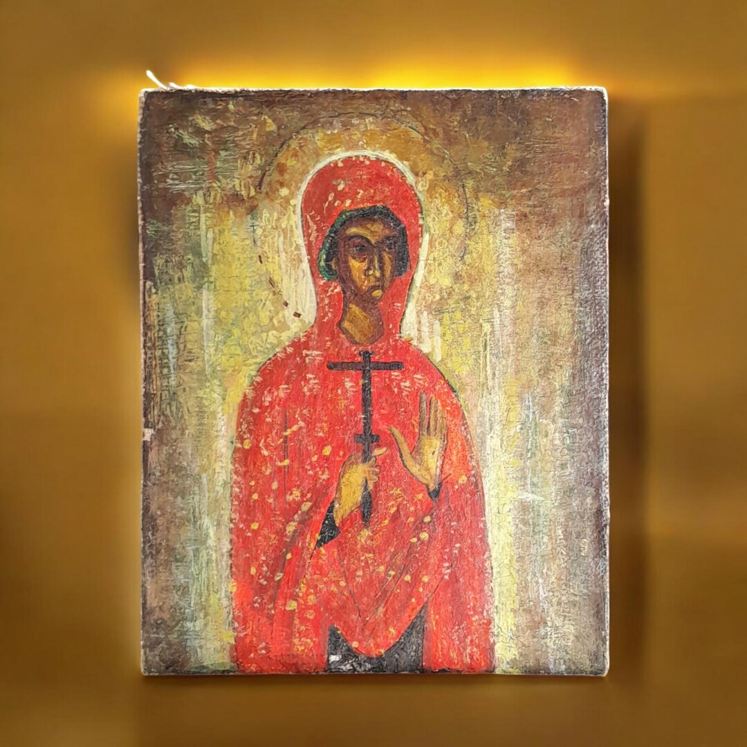 Eastern European Matka Boska Hand Painted Our Lady Icon Wooden Wall ...