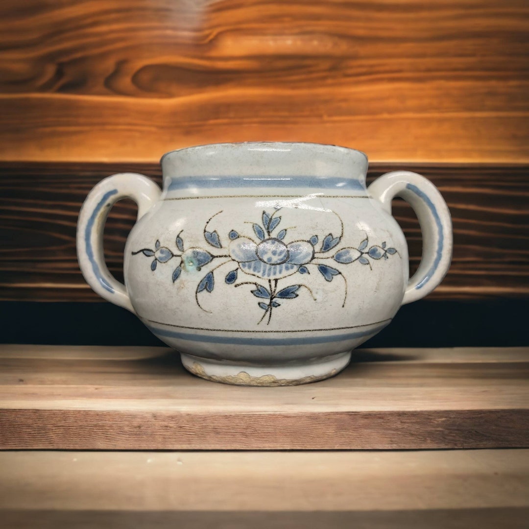 Antique 1700s French Faïence Double Handled Dish, Bowl, Pot, Cache Pot ...