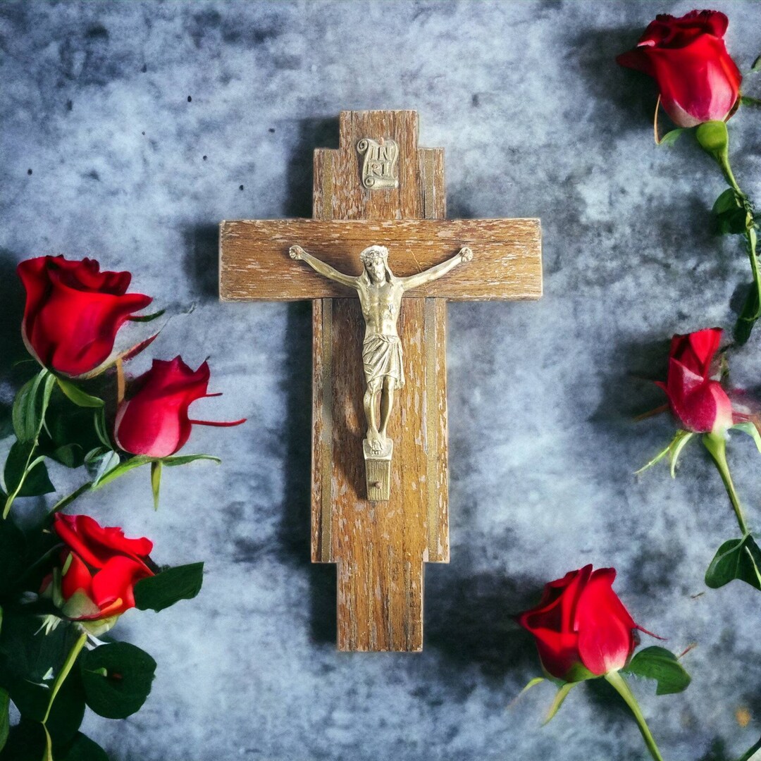 Antique French Normandy Crucifix With Bronzed Spelter Christ on a ...