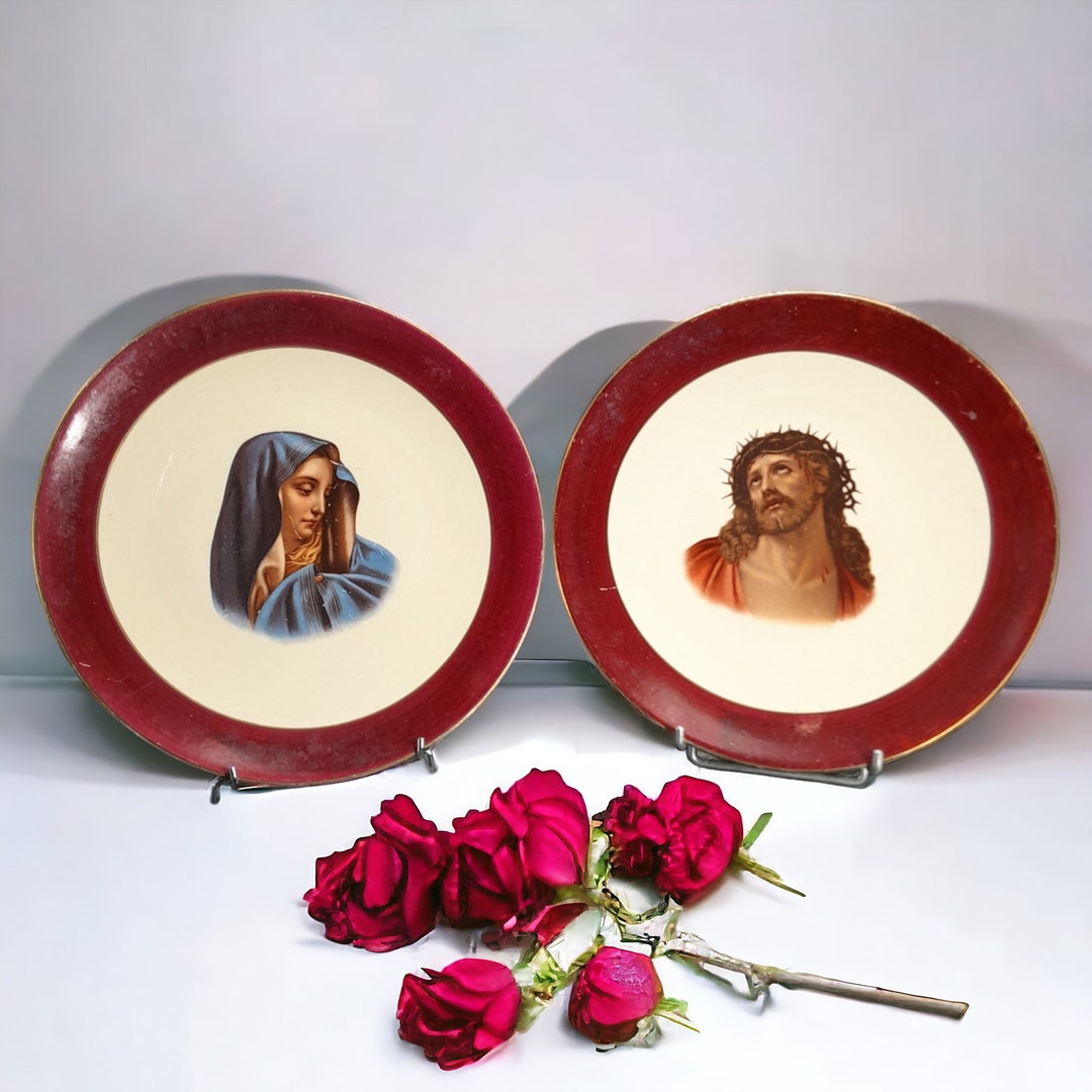 Antique French Sarreguemines Religious Plates | Jesus in a Crown of ...