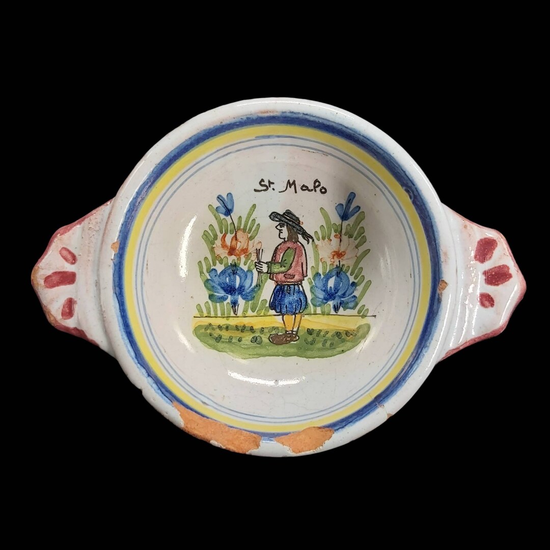 Antique Small Quimper Faienceries French Earthenware Porringer Bowl ...