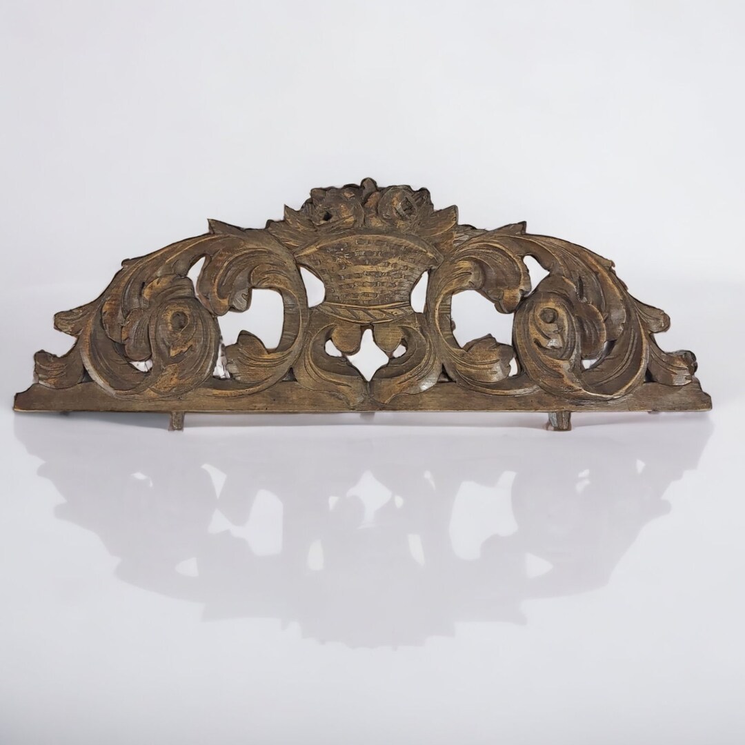 Antique French Hand Carved Floral Salvaged Pediment, French Home Decor ...