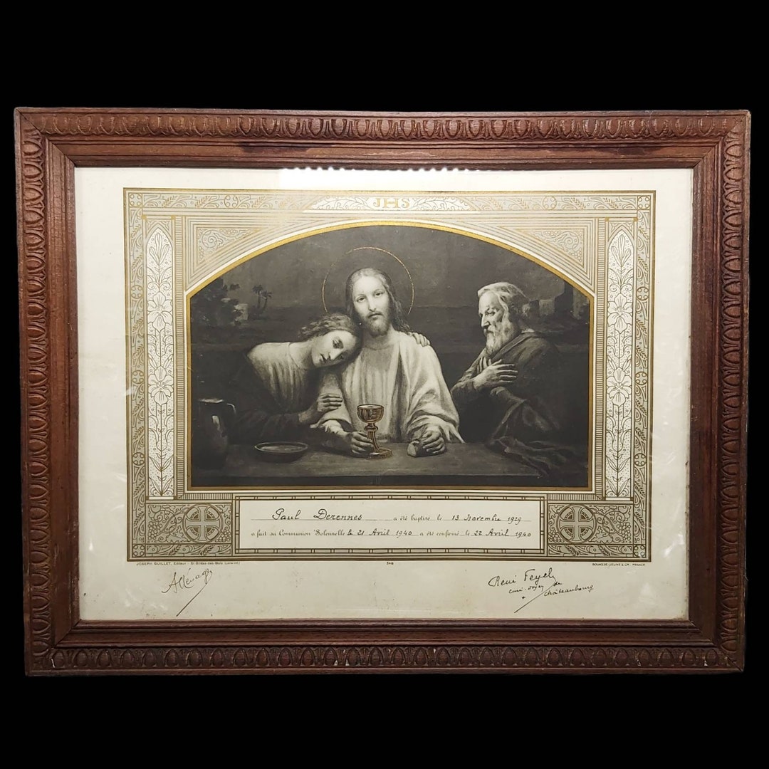 Vintage French Framed Religious Print Lithography, Souvenir De ...