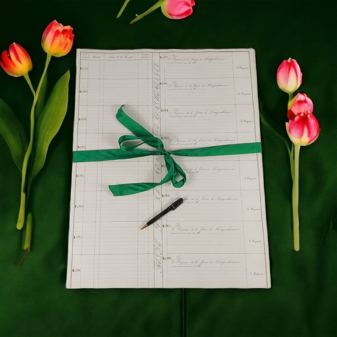 Antique French Large Ledger Page Bundles 1860s - Set of 5 Large Pages ...