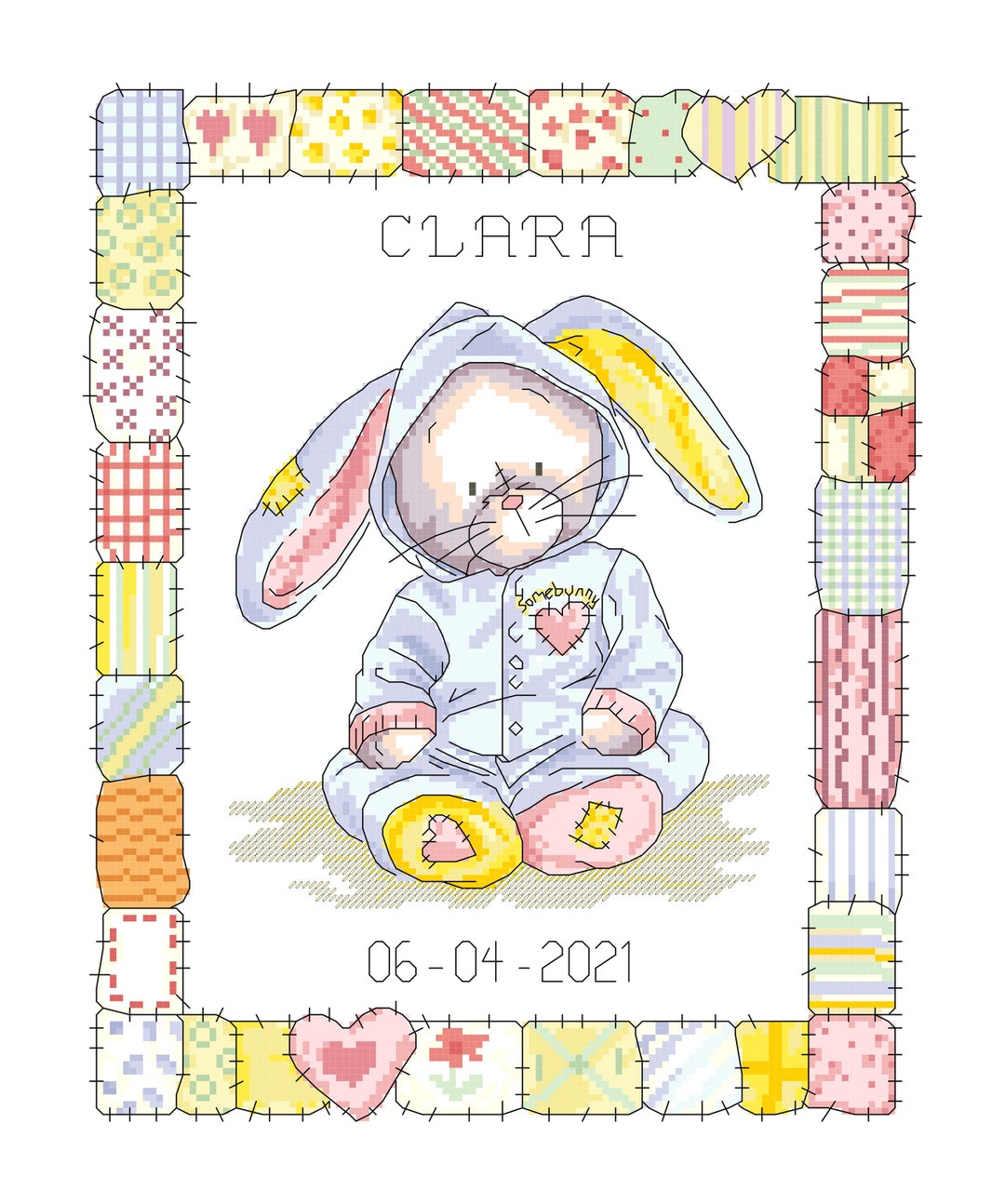 Birth Frame Rabbit Cross Stitch - Etsy