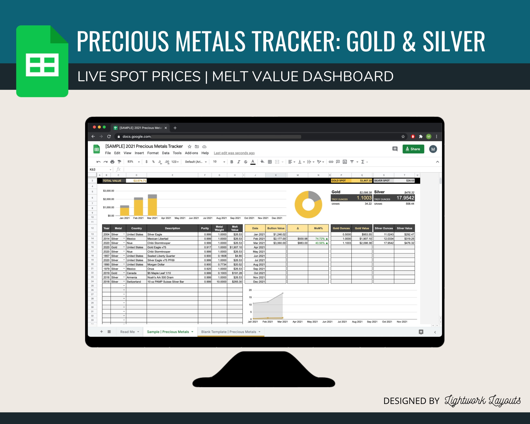 Precious Metals Tracker 2021 Gold & Silver Template | Etsy
