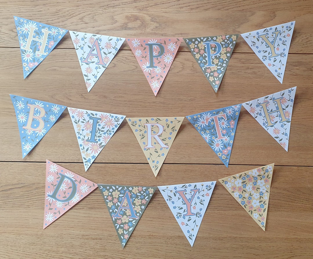 Floral Happy Birthday Bunting: Printable Party Banner (digital Download ...
