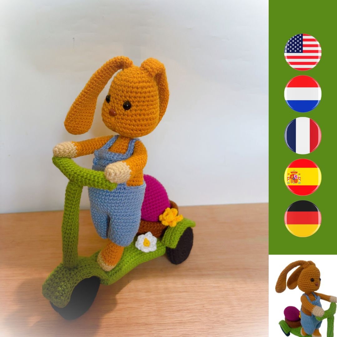 Pedro's Easter Gift Crochet Pattern - Easter Bunny on Scooter Amigurumi ...