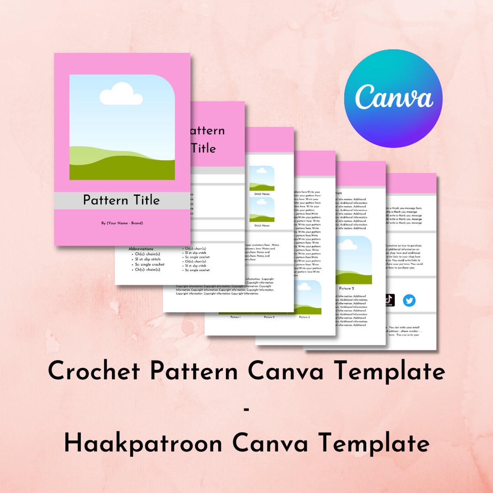 The Crafty Crochet Pattern Canva Editable Template 1 - Etsy