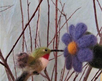 Needle Felted Hummingbird Life-sized Wool Bird Ruby Throated - Etsy