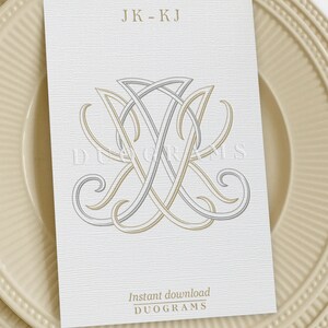 Two Letter Wedding Monogram Logo JK or KJ Duogram J K Intertwined ...