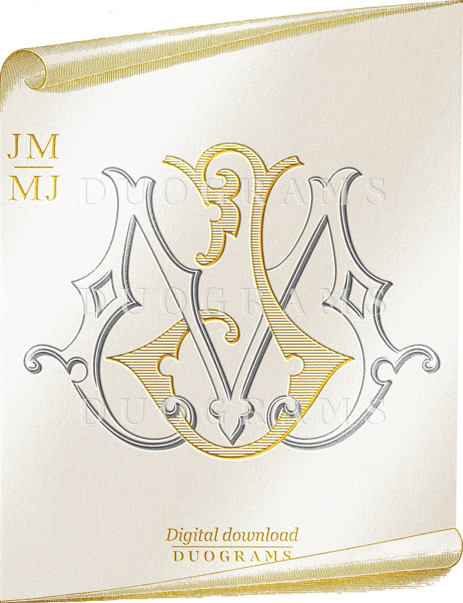 Vintage Wedding Monogram JM MJ Monogram SVG - Etsy