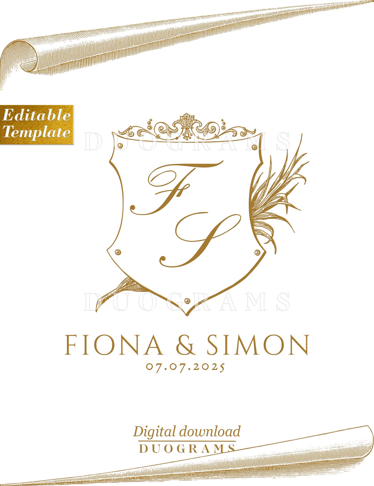 Editable Wedding Crest Logo | Wedding Monogram Logo Design | DIY Logo ...