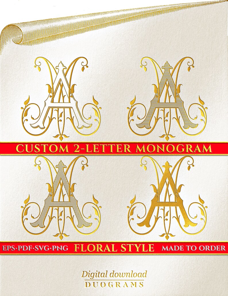 Personalized 2-letter Floral Wedding Monogram Logo Design | Custom ...