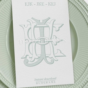 3 Letter Wedding Monogram Logo Design JEK EJK EKJ + 2 Free Wreath - Etsy