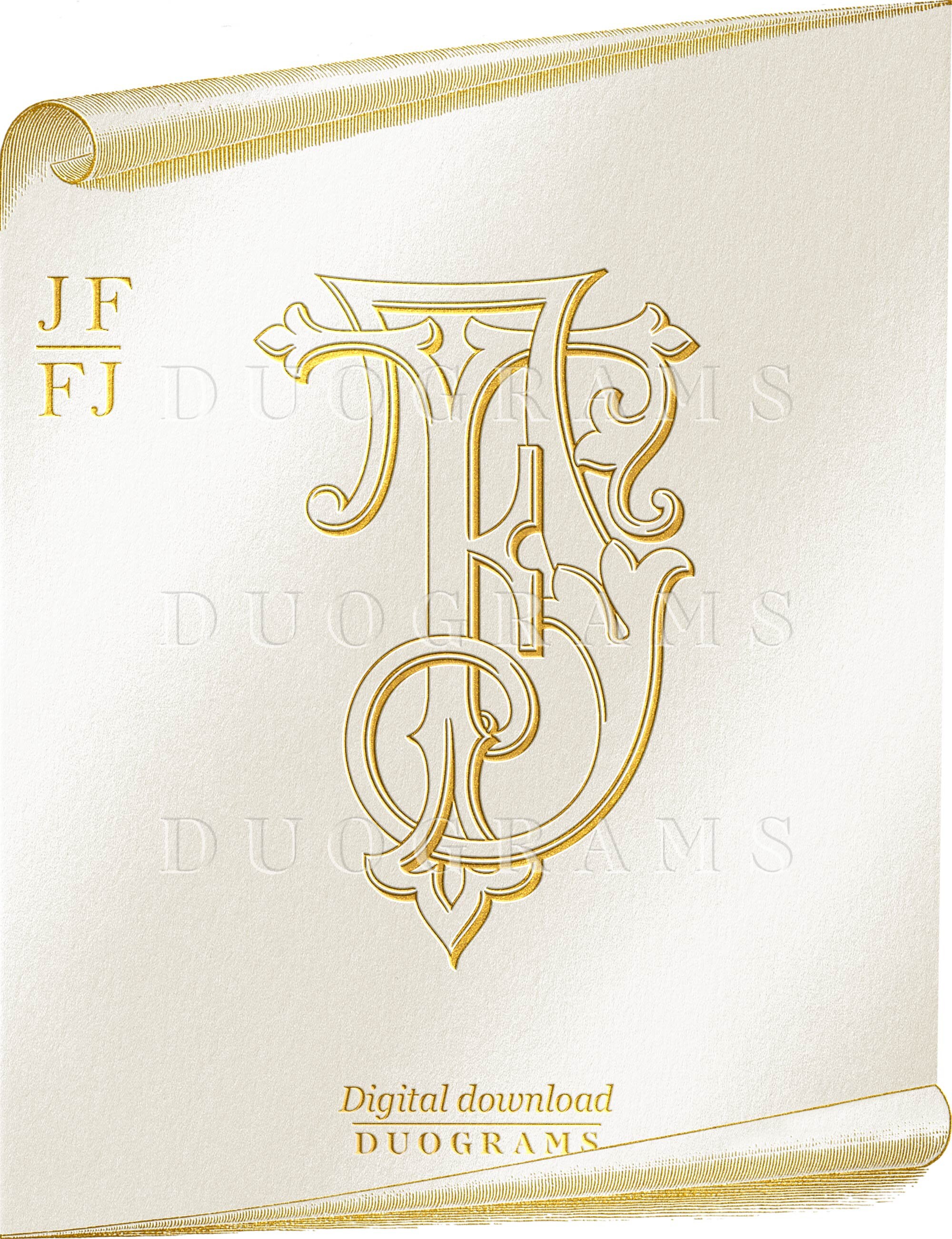 Vintage Monogram Logo Design JF FJ Monogram Wreath SVG Digital Download ...