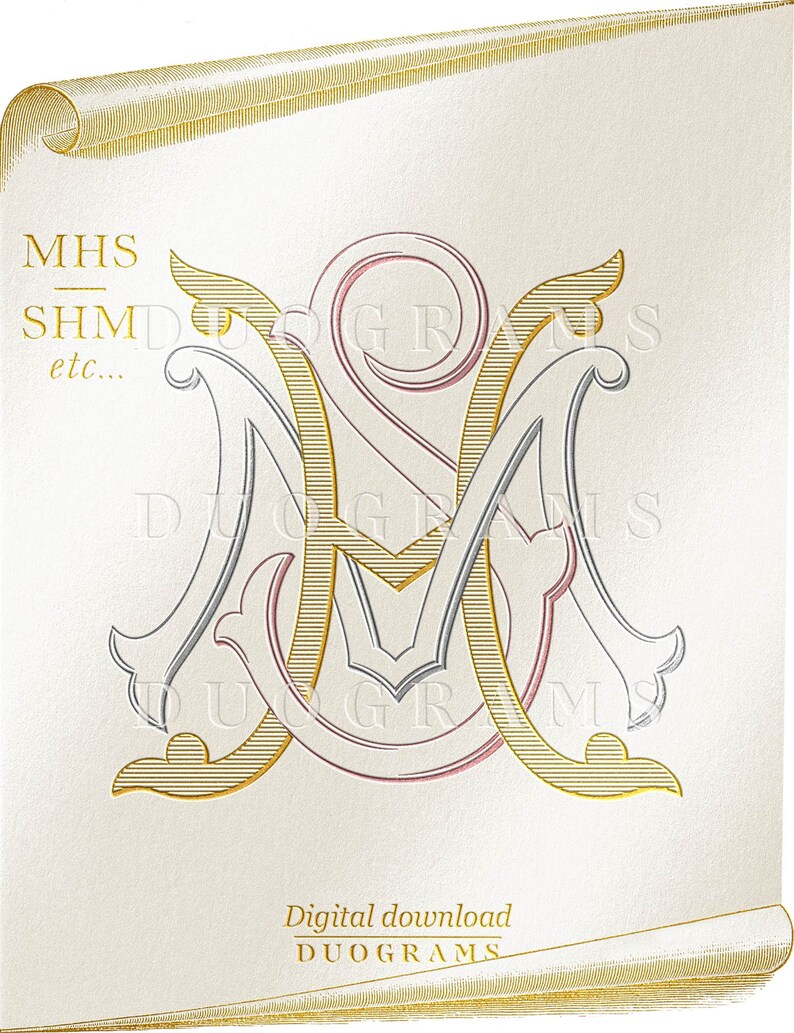 3 Letter Wedding Monogram Logo Design MHS or SHM Instant Download HMS ...