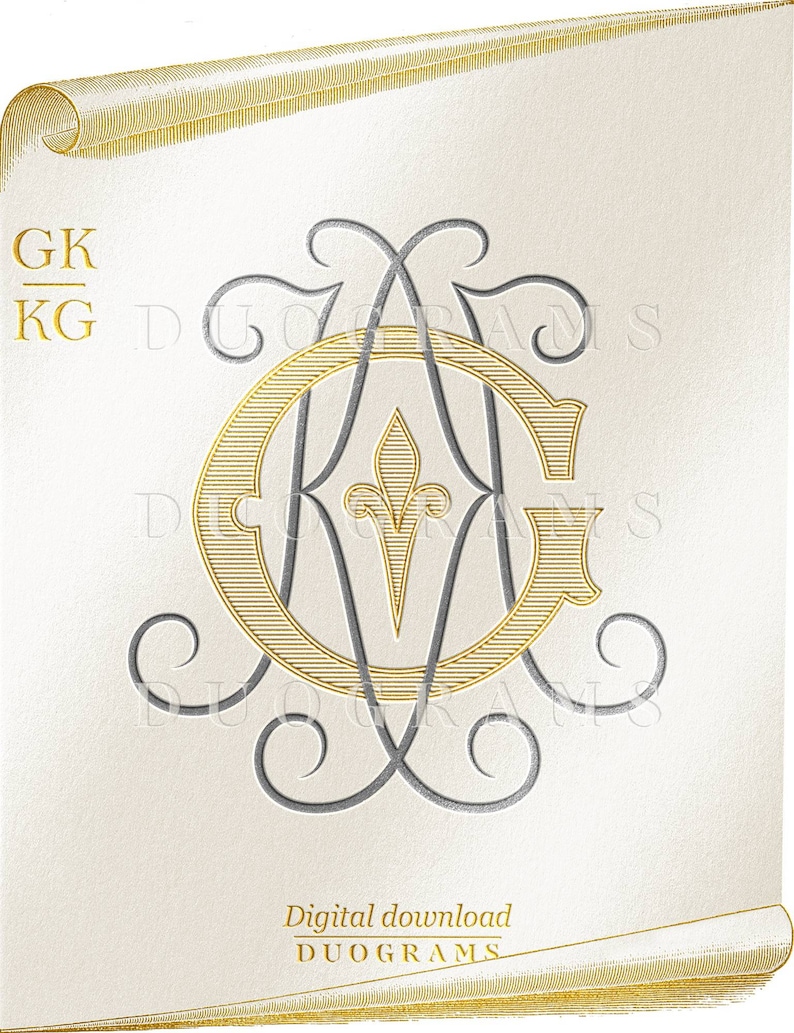 Vintage Monogram Logo Design GK KG Monogram Wreath SVG Digital Download ...