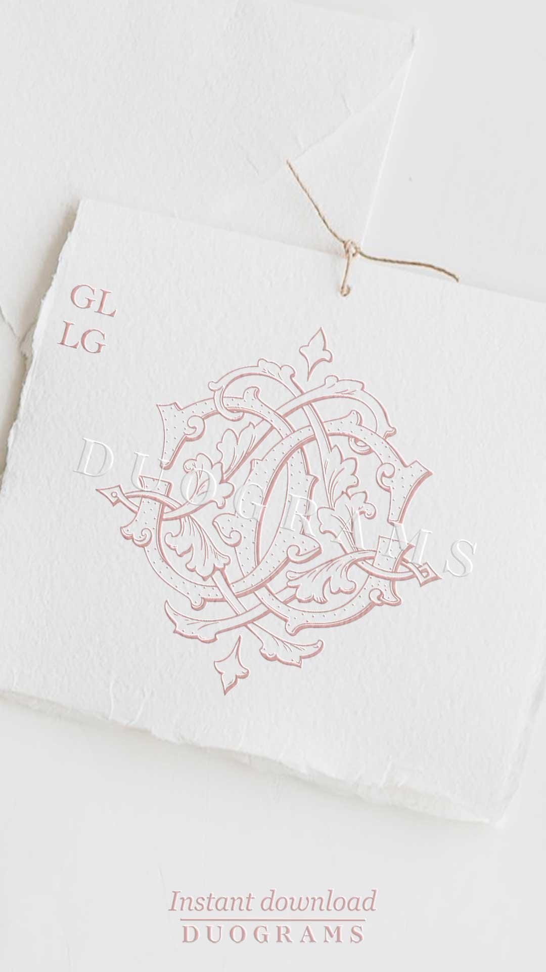 GL LG Vintage Wedding Monogram Logo Design SVG Two Letter Monogram G L ...