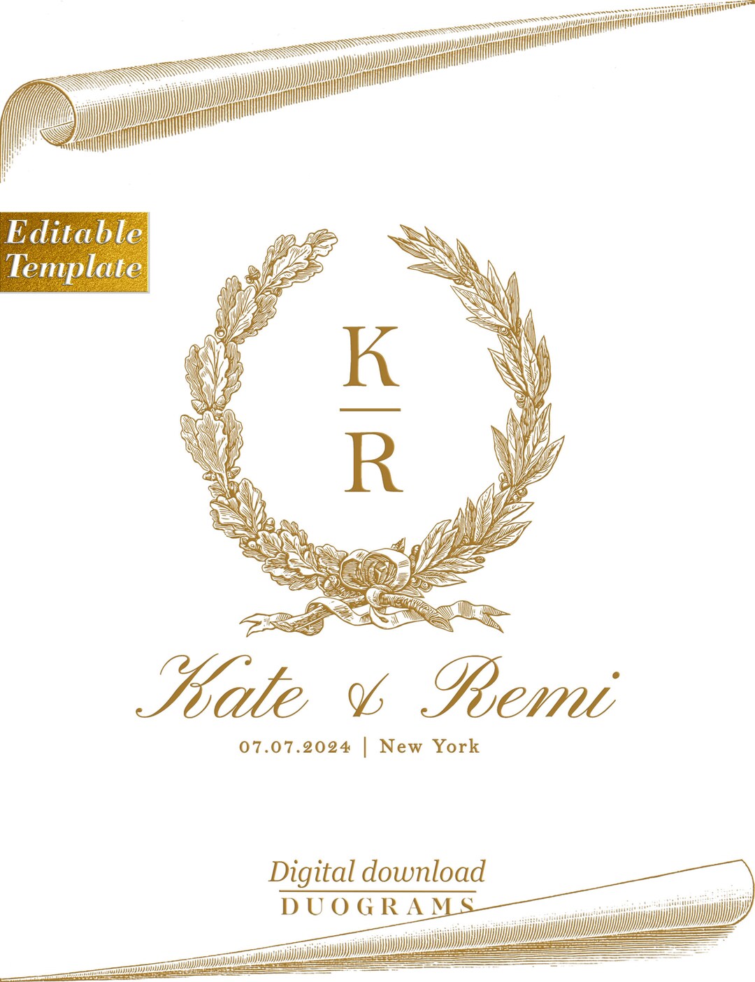 Wedding Logo Design | Custom Wedding Crest | Wedding Wreath | Wedding ...