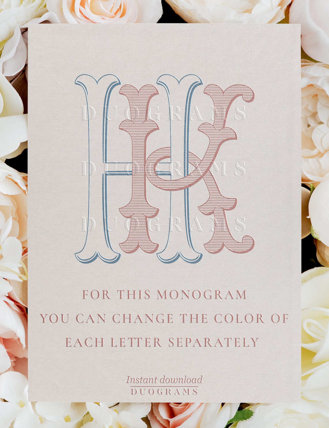 Vintage Wedding Monogram Logo HK KH Duogram H K Intertwined Monogram ...