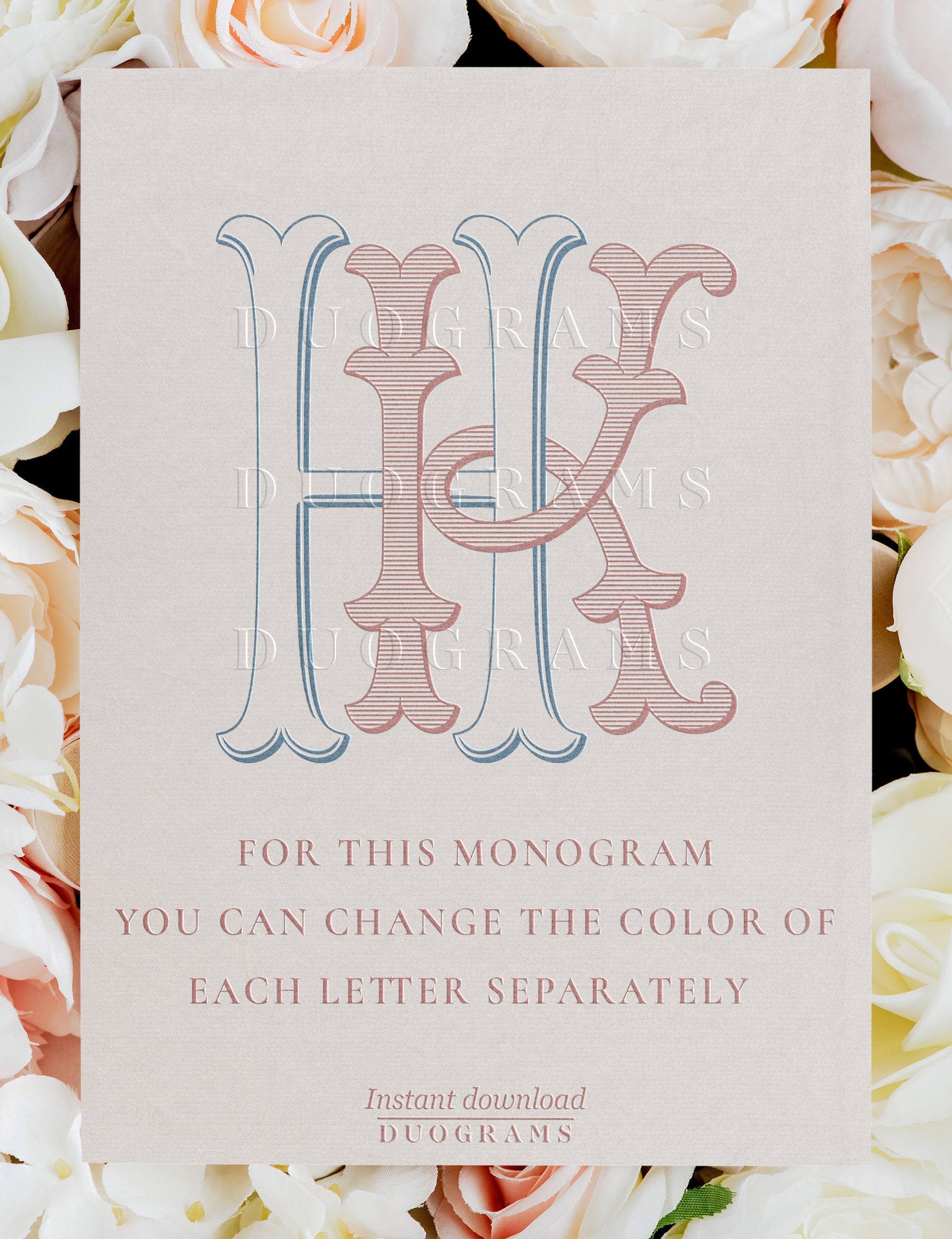 Vintage Wedding Monogram Logo HK KH Duogram H K Intertwined Monogram ...