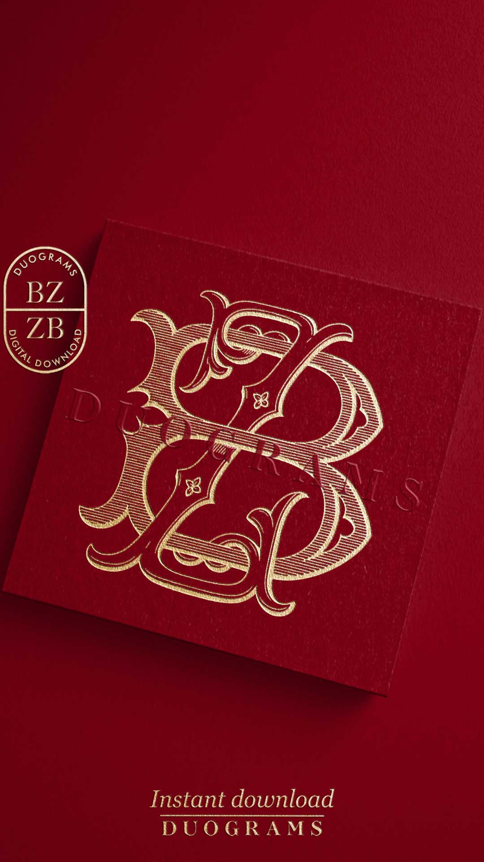 Wedding Monogram Logo Designs BZ or ZB Two Letter Interlocking Monogram ...