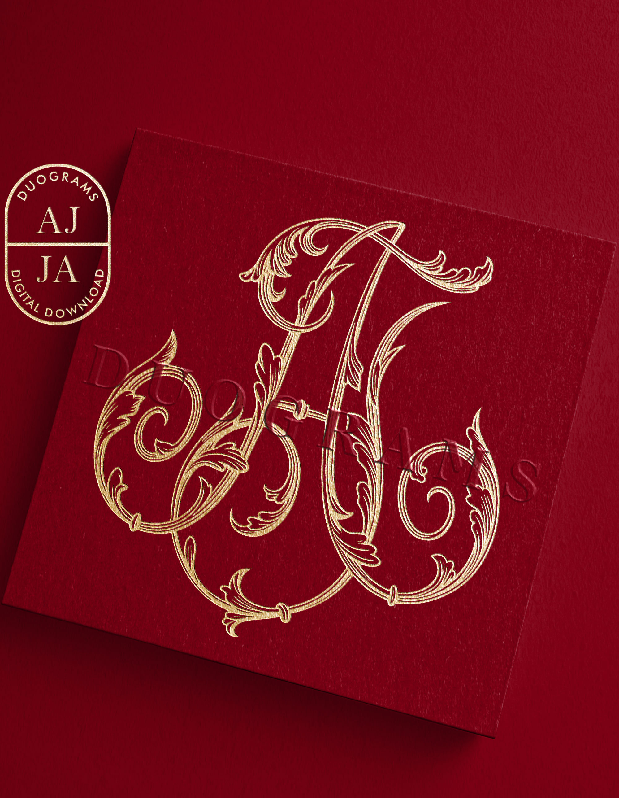 Vintage Wedding Monogram Logo AJ or JA Two Letter Monogram A J Wedding ...