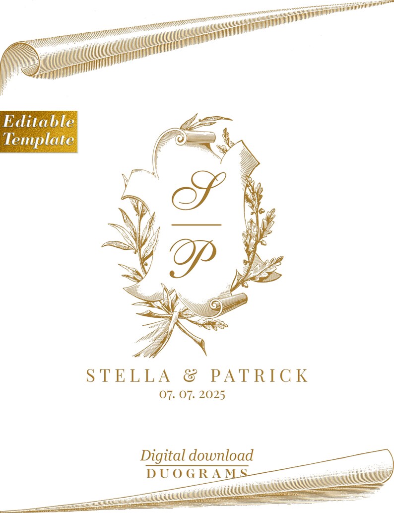 Custom Wedding Crest Logo Design | Editable Monogram Template (digital ...