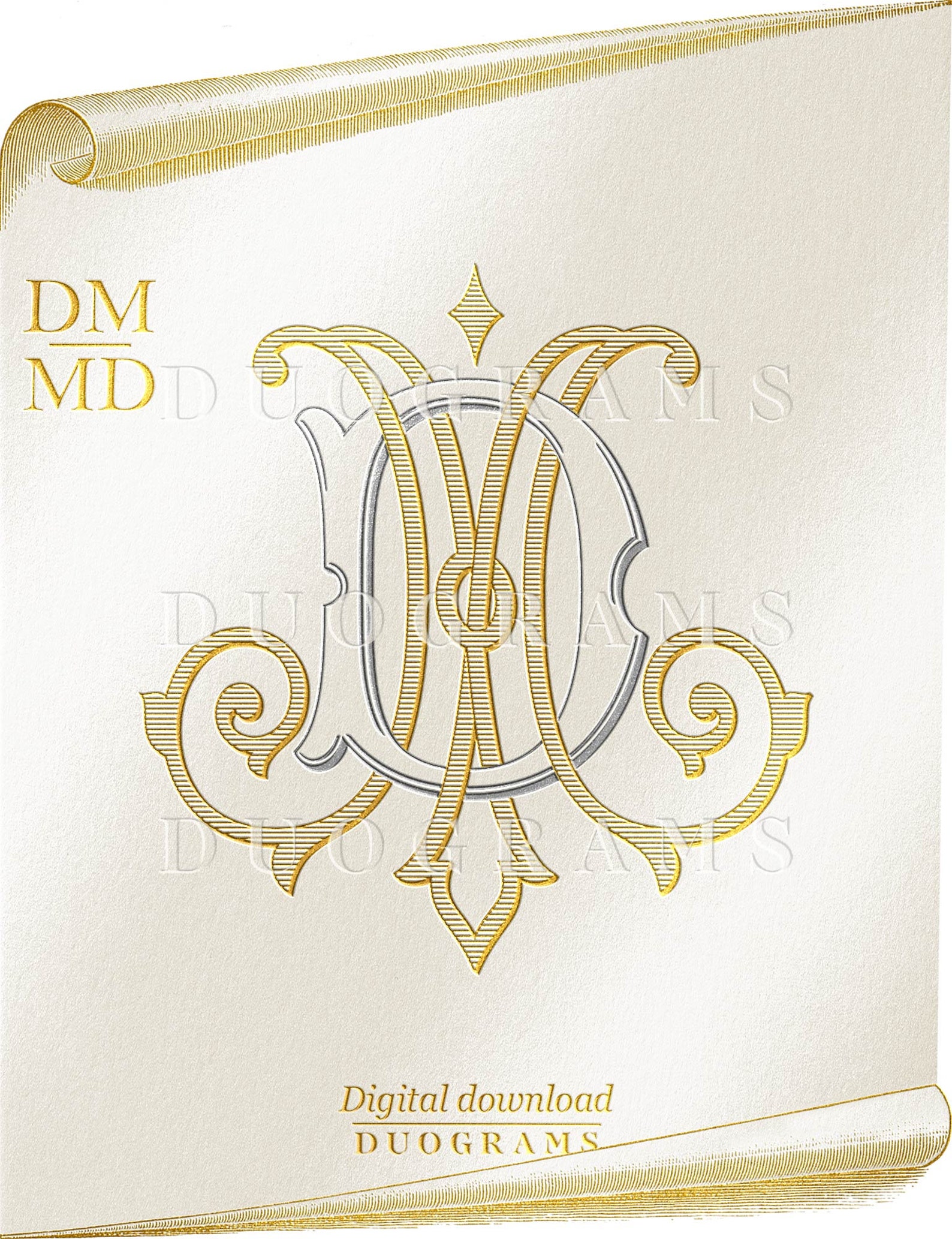 Vintage Wedding Monogram Logo MD DM Duogram M D Intertwined Monogram ...