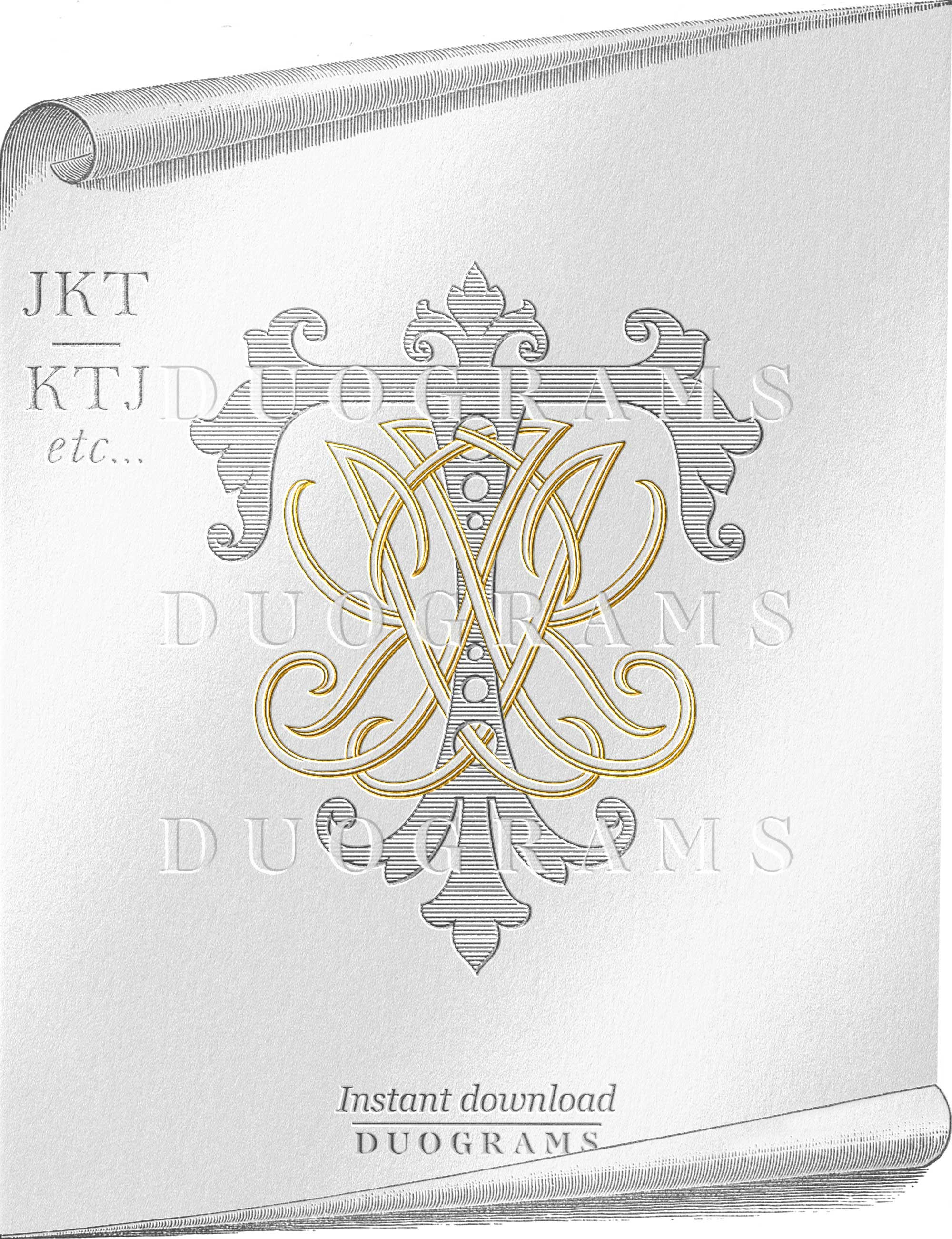 3 Letter Monogram Logo JKT or KTJ or TJK Interlocking Wedding Monogram ...