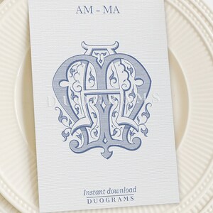 Antique Wedding Monogram AM or MA 2 Letter Monogram Logo Design A M ...