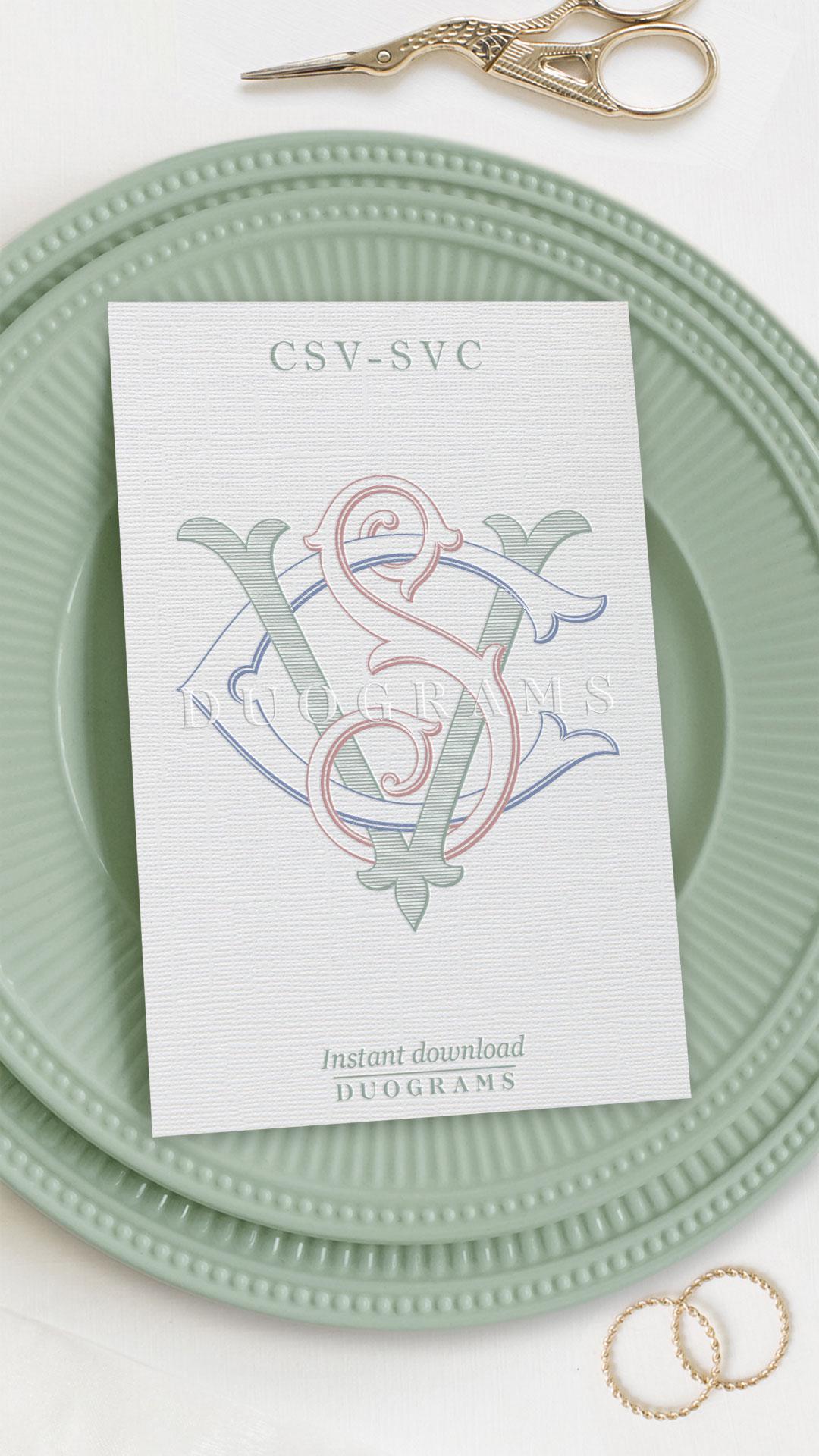 Wedding 3 Letter Monogram CSV or SVC or VCS Interlocking Monogram ...