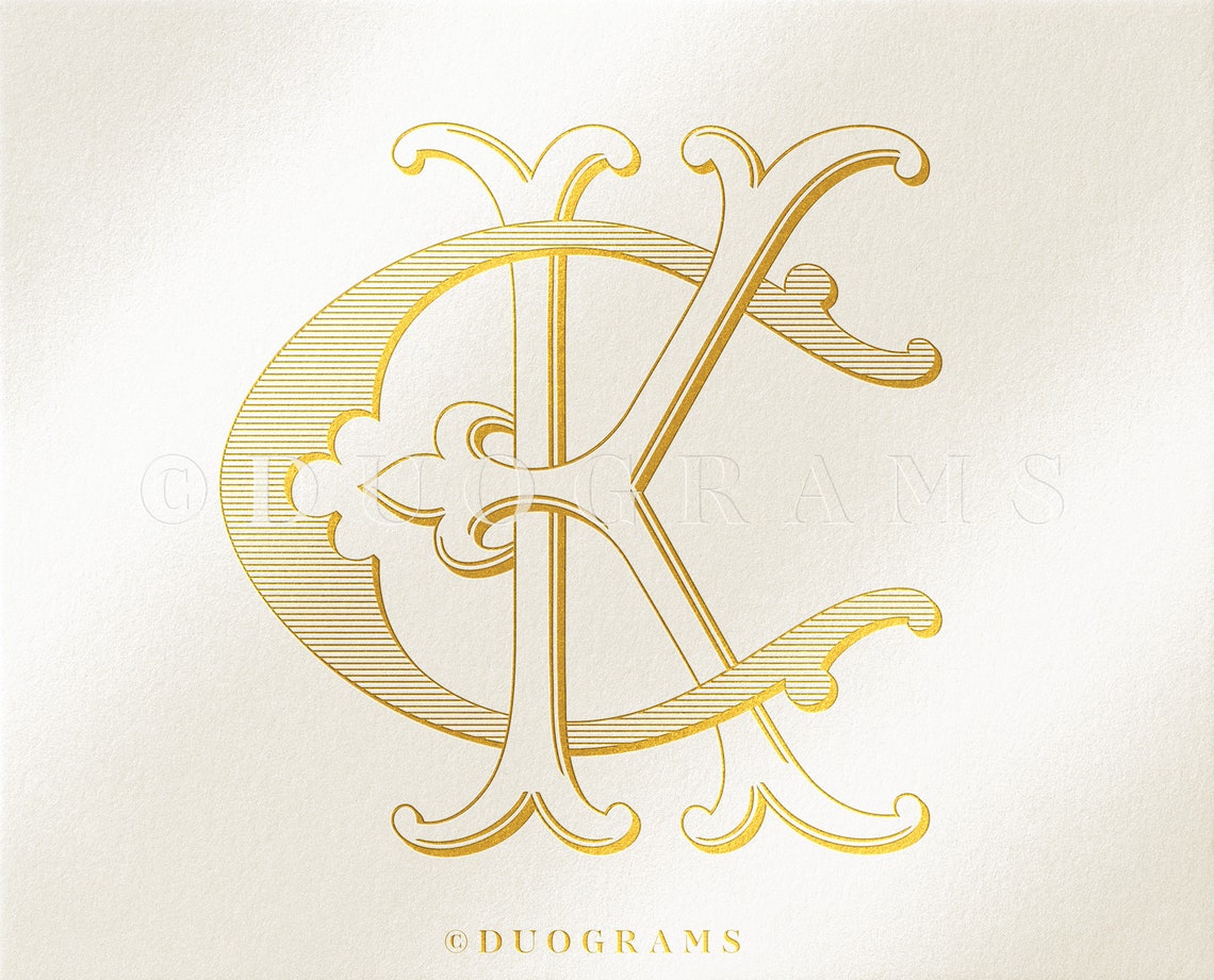 CK KC Wedding Monogram Logo Vintage Duogram K C Intertwined | Etsy