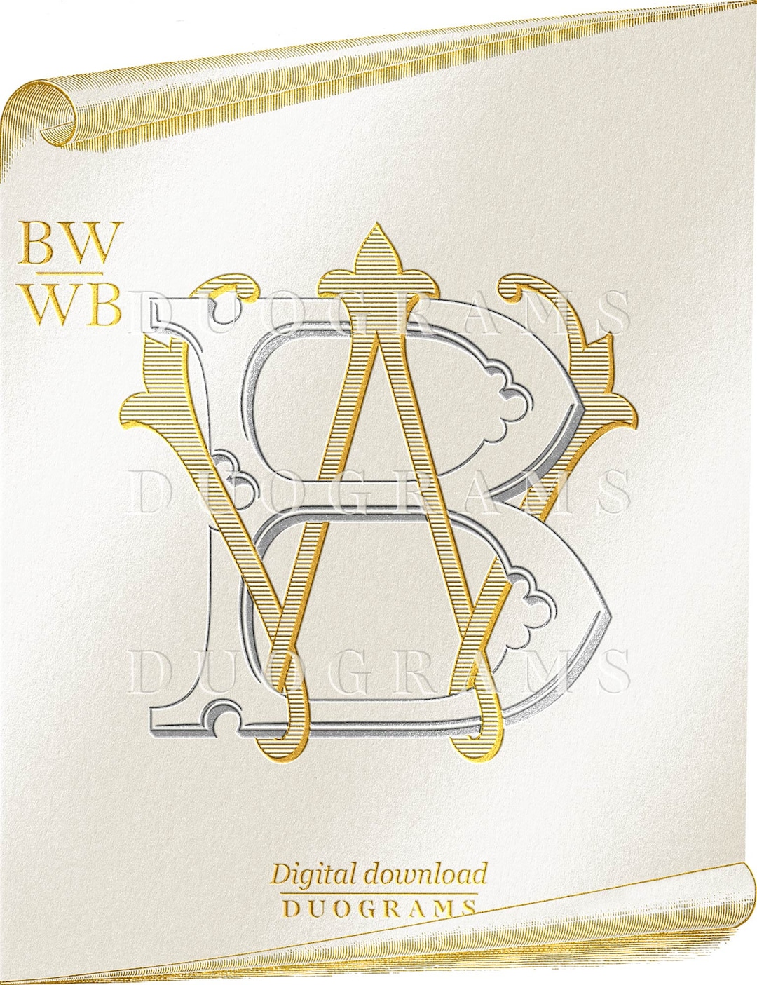 BW WB Wedding Monogram Logo Design SVG 2-letters Monogram B W Digital ...